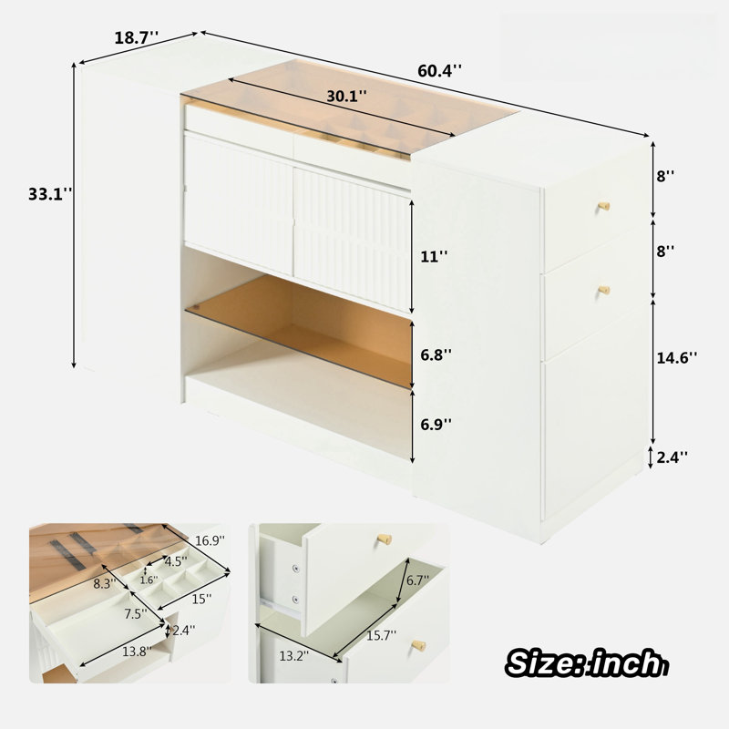 Latitude Run® Jylin Dresser with Glass Tabletop, Display Shelf and 6 Drawers | Wayfair